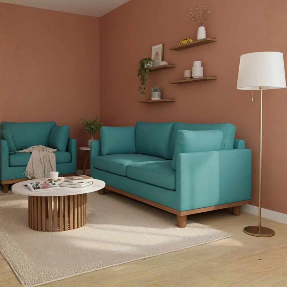 Brooklyn Fabric 2-Seater Sofa (Blue) on Rent in Pune | RentoMojo.com