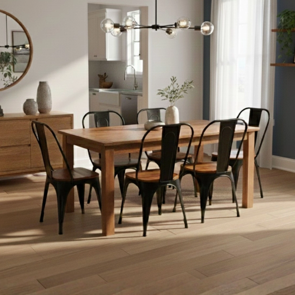 Poise 6-Seater Dining Table & Chairs - Solid Wood & Metal on Rent in ...