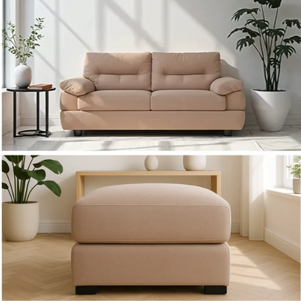 Roma Fabric 3 seater + ottoman Safari Brown on Rent in Pune | RentoMojo.com