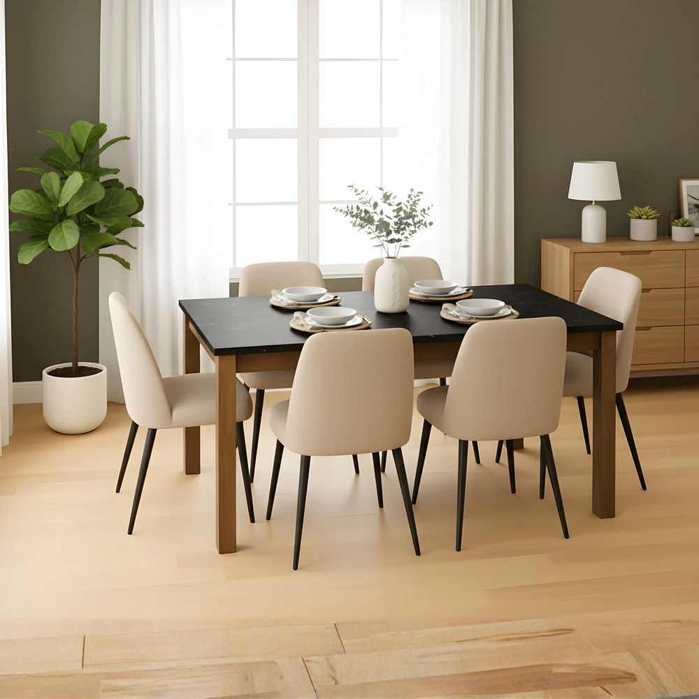Phantom Solid Wood 6-Seater Dining Table on Rent in Jaipur | RentoMojo.com