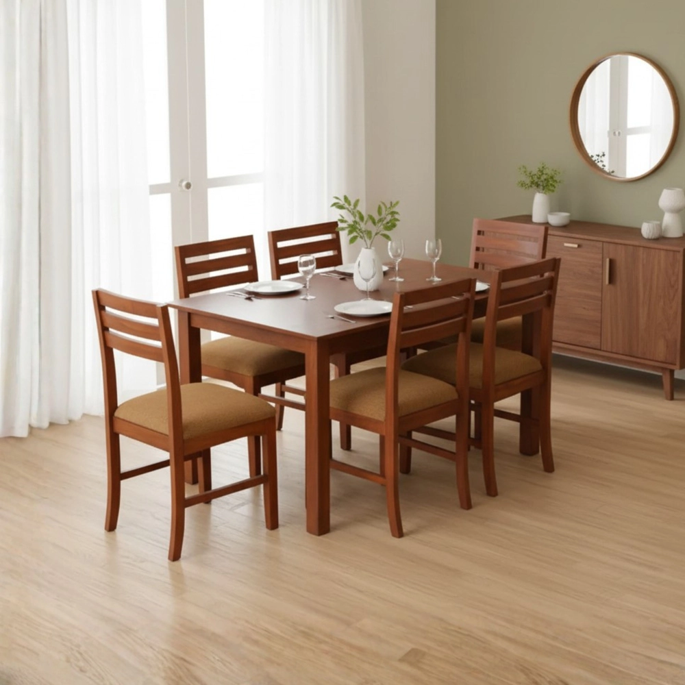 Tyler Solid Wood 6-Seater Dining Table & Chairs on Rent in Hyderabad ...