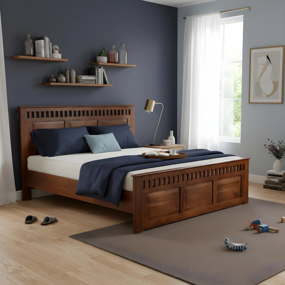 Elma Solid Wood Queen Bed on Rent in Pune | RentoMojo.com