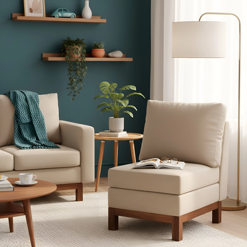 Brooklyn Fabric 1-Seater Sofa (Beige) on Rent in Bangalore | RentoMojo.com