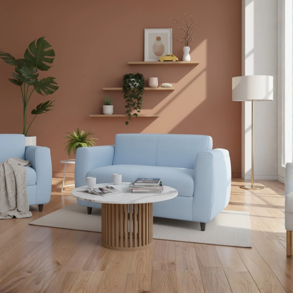 Moonstone Fabric 2-Seater Sofa (Sky Blue) on Rent in Pune | RentoMojo.com